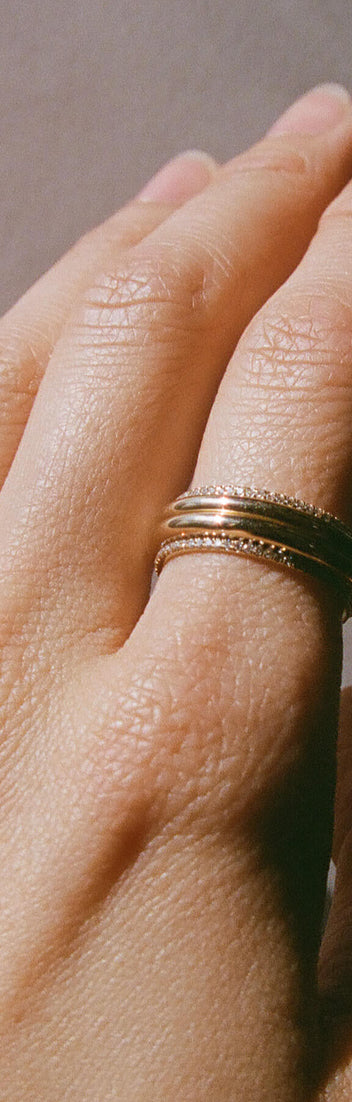 Column Stack Ring with Pavé Diamonds
